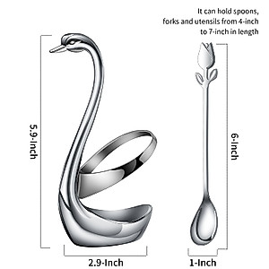 SGVRPVZ Silver Small Coffee Spoon Holder Set,Swan Base With 12 Pcs Demitasse Espresso Spoons Set,6" Mini Tulip/Rose Dessert Spoon,Stainless Steel Tea Spoons