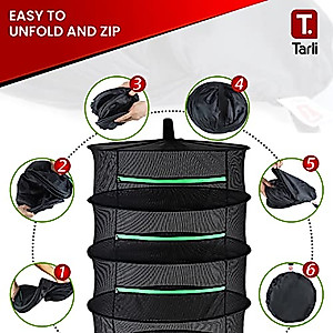 Tarli 6 Layer Herb Drying Rack Comes with Fabric Cover - 8 inch Bigger Shelves and Premium Breathable Mesh for Efficient Drying of Herbs, Flowers, Seeds, Fish, etc - Designed in USA