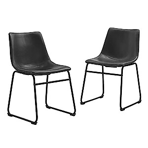 Walker Edison Douglas Urban Industrial Faux Leather Armless Dining Chairs, Set of 2, Black
