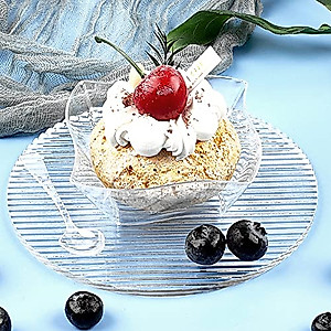 TOFLEN 50 Pack 5 oz Mini Dessert Cups with Spoons - Mini Appetizer Plates Disposable Small Plastic Bowls for Desserts, Samplers, Party Serving Trifles & More