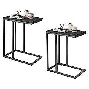 WLIVE Side Table Set of 2, C Shaped End Table for Couch, Sofa and Bed, Large Desktop C Table for Living Room, Bedroom, Gray and Black