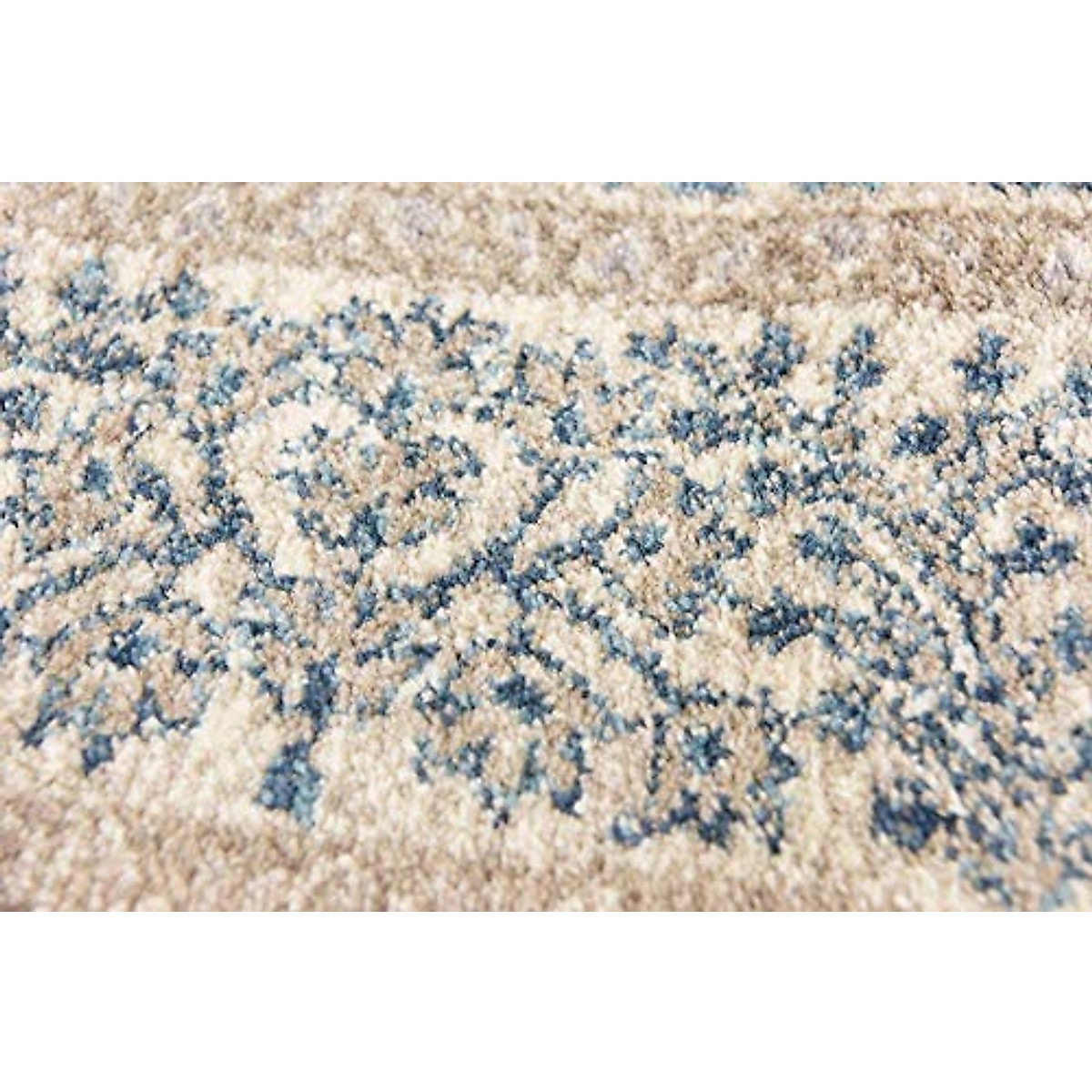 Unique Loom Salzburg Collection Classic Traditional Design Oriental Inspired with Intricate Border Area Rug, 4 ft, Blue/Beige
