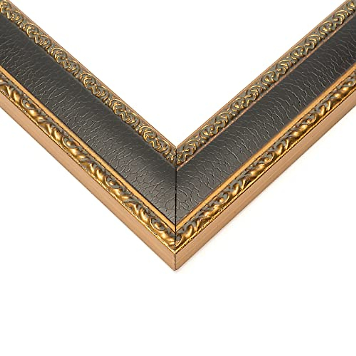 24x24 Frame Gold Real Wood Picture Frame Width 1.75 Inches | Interior Frame Depth 0.5 Inches | Millard Distressed Photo Frame Complete with UV Acrylic, Foam Board Backing & Hanging Hardware