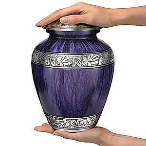 Cremation Urns for Human Ashes Large Size Adult Funeral Urns with Secured Lid for Men Women Male Female Handcrafted 9 Inch Size Purple Blue Finish 210lbs with Velvet Bag
