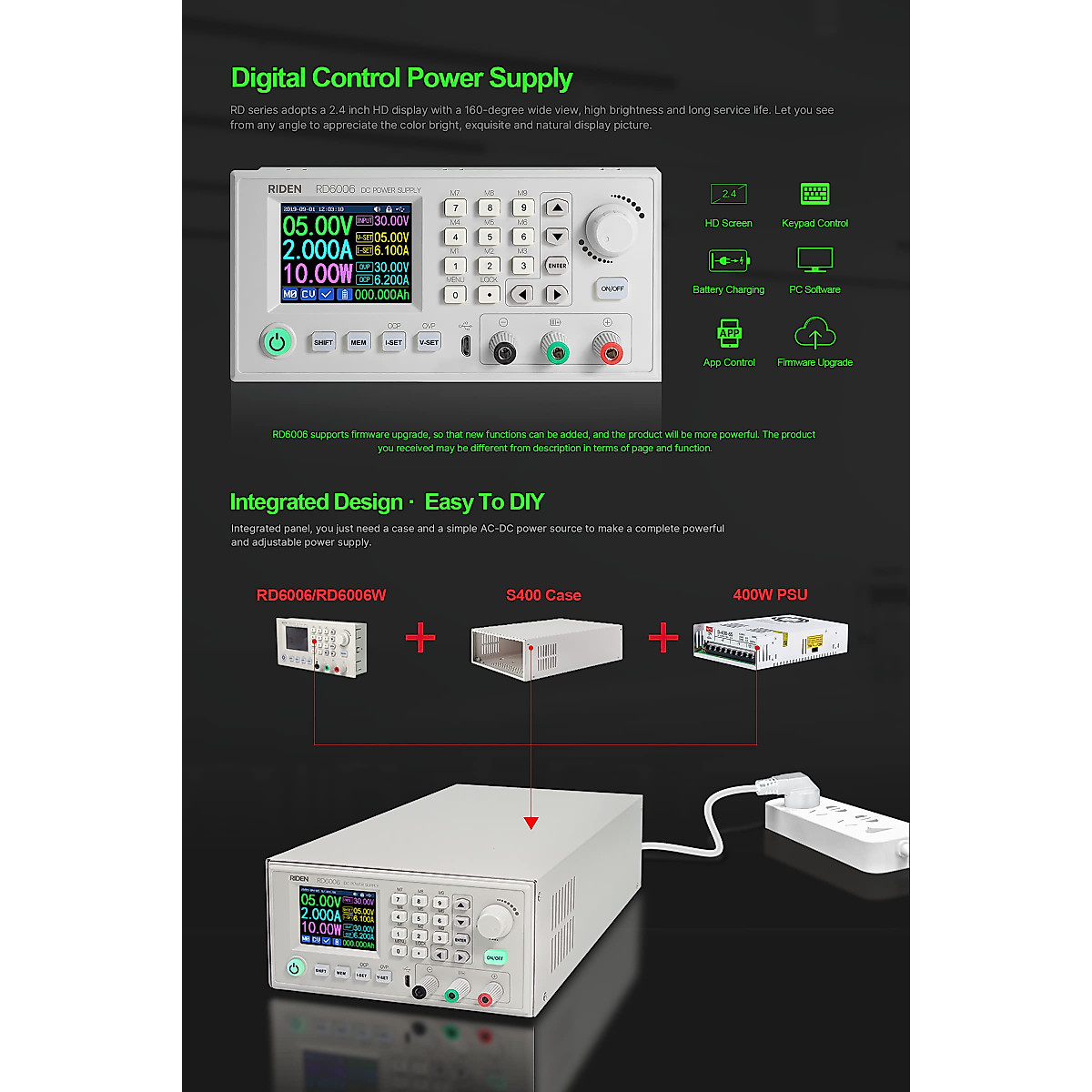 RD RD6006W 60V 6A DC DC Step Down Power Supply Whole Set not Assembled (RD6006W+S400 case+ 400W PSU)