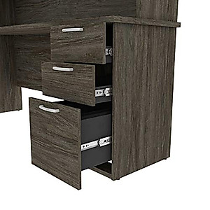 Bestar Murzim U or L-Shaped Executive Desk with Hutch, 71W, Walnut Grey