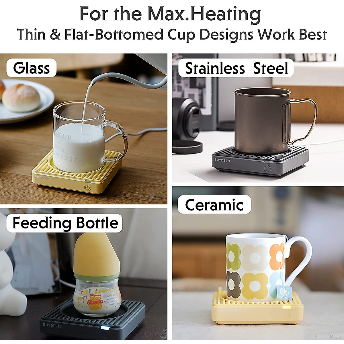 BUYDEEM OA20013 Extra Wide Mug Warmer, One-Touch Beverage Cup Warmer with 2 Temperature Settings and Auto Shut-Off, Perfect for Office Desk Use (Mellow Yellow)