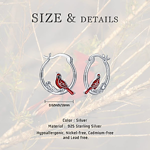 Cardinal Earrings Sterling Silver Hypoallergenic Hoop Earrings for Sensitive Ears Cardinal Jewelry Gifts for Women