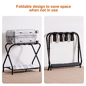 Heybly Luggage Rack,Pack of 2,Steel Folding Suitcase Stand with Storage Shelf for Bedroom, Hotel, Foldable Steel Frame, Guest Room Bedroom Hotel, 26.2" L x 14.4" W x 20.5" H, Black,HLR004B2