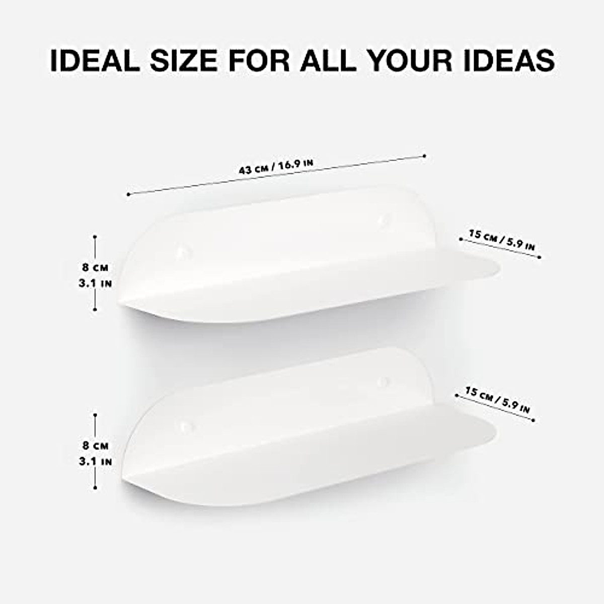 BLANCK Floating Shelves, Set of 2, Metal, Wall Mounted Shelves for Living Room, Bedroom, Bathroom, Office, Kitchen, 17”(L) x 6”(D) (White)