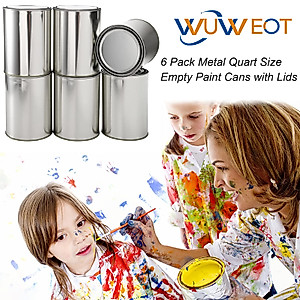WUWEOT 6 Pack Metal Quart Paint Cans with Lids, Empty Unlined Paint Buckets, Multipurpose Storage Paint Pails Containers for Arts and Crafts, DIY Projects, Painting, Garage Organization