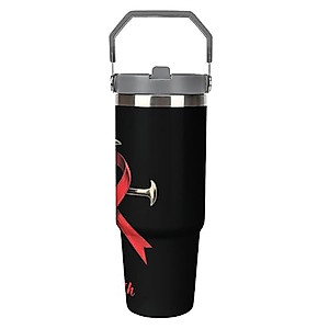 Faith Cross with Red Ribbon And Nails 30 OZ Insulated Tumblers with Handle And Straw Leakproof Vacuum Insulated Stainless Steel Water Bottle for Car Fishing Travel