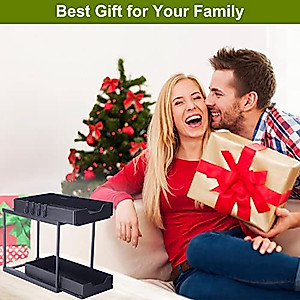 VerkTop Under Sink Organizer, 2-Tier Sliding Under Bathroom Cabinet Storage Drawer Organizer with Hooks,Hanging Cup,Multi-purpose Under Sink Shelf Organizer for Bathroom Kitchen(2pcs)