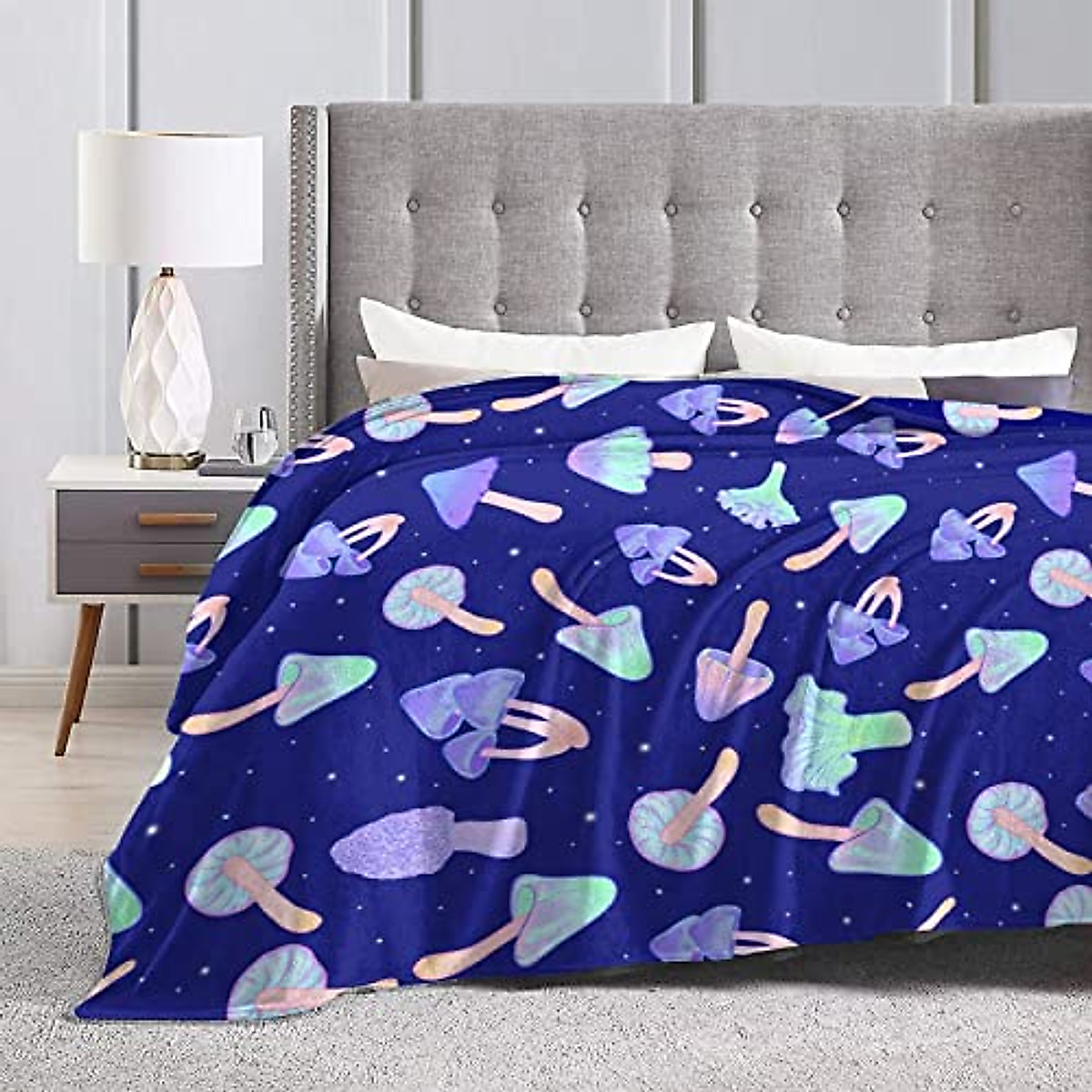 shangtiezao Magic Mushroom Blanket Throw Blanket Lightweight Blanket Flannel Blanket for Sofa Couch Bed, Super Cozy and Comfy for All Seasons 50"X40" Navy Blue