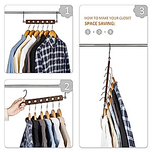 Mkono 4 Pcs Space Saving Hangers Wood Clothes Magic Hanger for Closet and Set of 2 Wooden Hat Rack for Wall