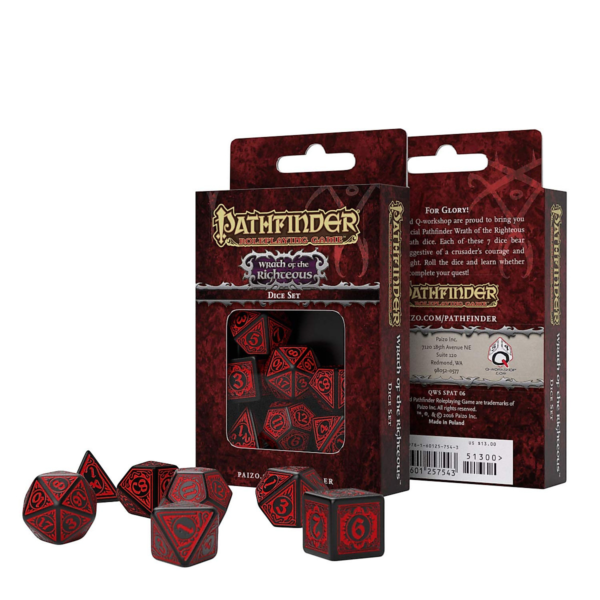 Q WOKSHOP Pathfinder Wrath of the Righteous Rpg Ornamented Dice Set 7 Polyhedral Pieces