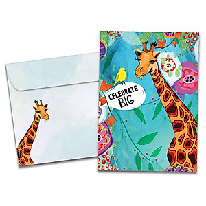 Tree-Free Greetings - Humorous Birthday Cards - Artful Designs - 1 Card + Matching Envelopes - Made in USA - 100% Recycled Paper - 5"x7" - Hello Giraffe (GO65258)