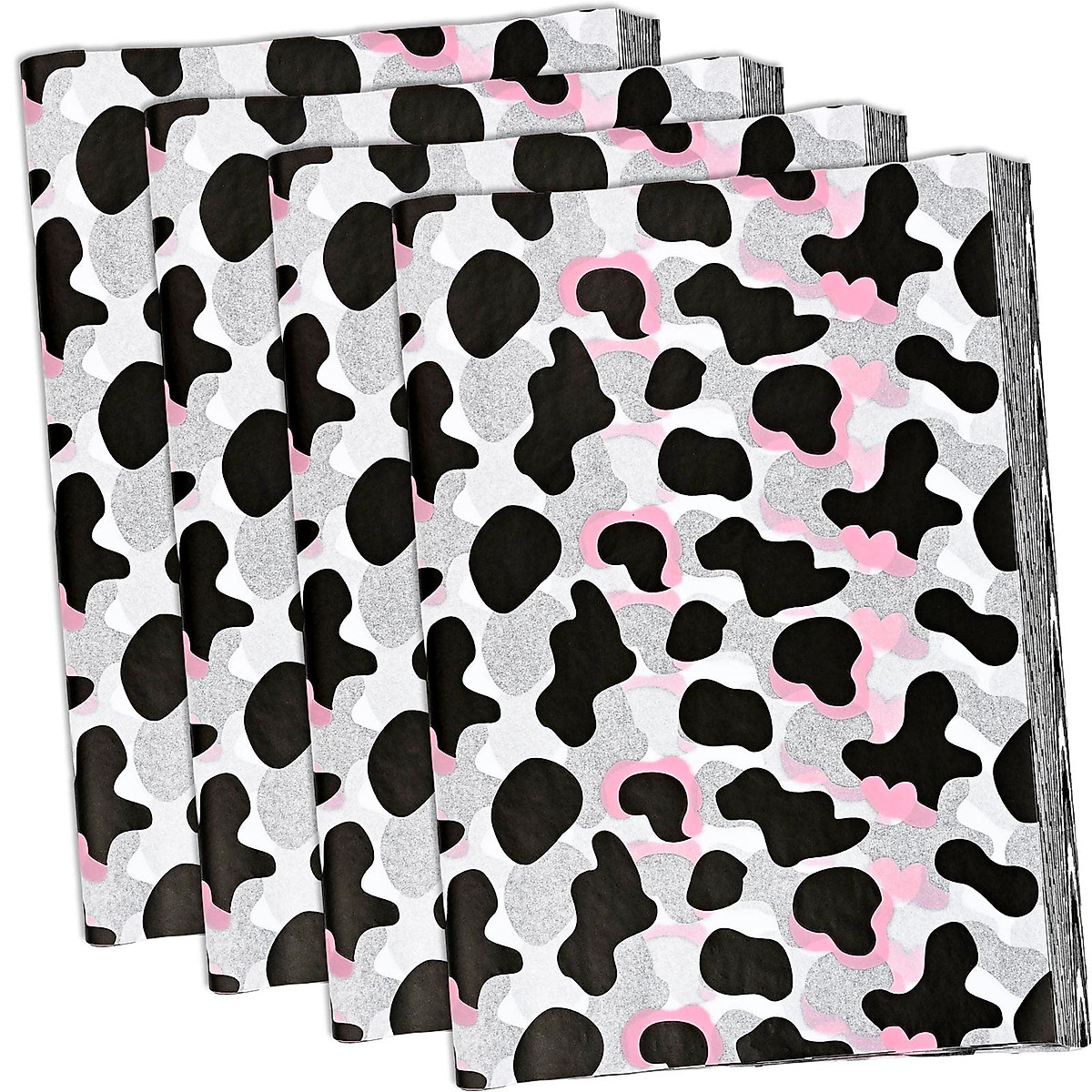 100 Sheets 20 x 14 Inch Pink Cow Girl Tissue Paper for Gift Bags, Pink Black Cow Print Gift Wrap Tissue Paper for Birthday, Baby Shower, Cow Theme Western Party DIY Craft