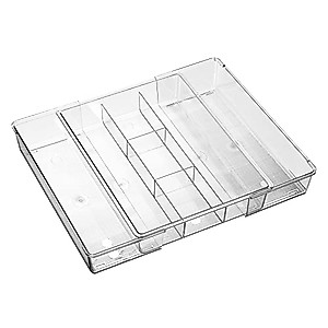 mDesign Dual Expandable Plastic In-Drawer Utensil Organizer Tray Deep 5 Section Divided for Kitchen Organization; Holds Cutlery, Flatware, Silverware, Cooking Utensils, Ligne Collection, Clear