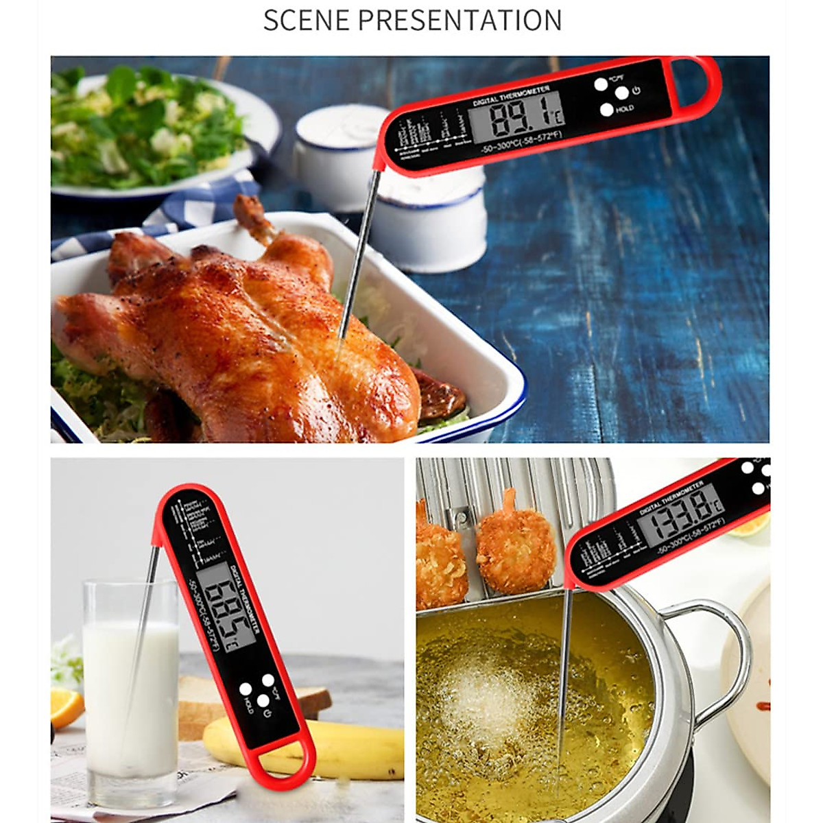 Digital Meat Thermometer Waterproof Instant Read Meat Thermometer for Kitchen Ultra Fast Reading Food Thermometer for Cooking Candy Deep Fry Liquids Beef Kitchen Baking Smoker Grill BBQ