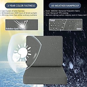 Favoyard Outdoor Deep Seat Cushion Set, 19 x 19 Inch Rainproof & 3-Year Fade Resistant Patio Furniture Cushions, Removable Seat Bottom & Back Cushion covers with Ties for Chair, Sofa, Couch, Dark Grey