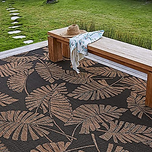 Gertmenian Indoor Outdoor Rugs by Reyn Spooner | Tropical Rugs for Deck, Patio, Poolside & Mudroom | Washable, Stain & UV Resistant Carpet | 6x9 Medium, Palm Tree Leaf Black Brown, 46684
