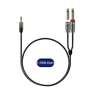 J&D 3.5mm to Dual 1/4 inch Stereo Splitter Y Cable, 3.5mm 1/8 inch TRS Stereo Male to Dual 1/4 inch 6.35mm Mono Male Y-Splitter Cable for Phone/Amplifiers/Mixer Audio Recorder, 1.5 Feet