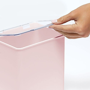 mDesign Plastic Stackable Box Household Storage Container with Attached Hinged Lid - Organizer for Entryway, Mudroom, Closet, Kitchen, Bathroom, Garage Kid's Room, Craft, 4 Pack - Light Pink/Clear