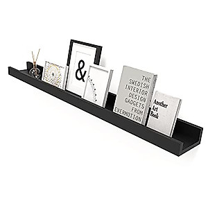 Ballucci Floating Wall Shelf, 35" Wall Mounted Long Picture Ledge Wood Shelf for Nursery, Living Room, Bedroom, Kitchen - Black