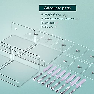 Floating Acrylic Shelves, Acrylic Wall Shelf, 4X4 Inch Clear Shelves for Wall, Small Plant Shelves, Picture and Toy Clear Display Stand (No Drill Shelf, Clear, 4 Pack)