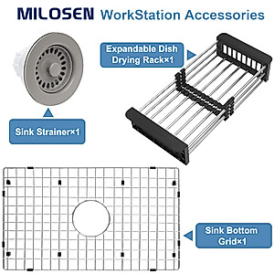 MILOSEN Granite Gray Kitchen Sink, 28 * 18 Inch Undermount Kitchen Sinks, Single Bowl Kitchen Sink Grey
