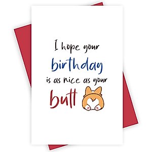 Alzombi Funny Happy Birthday Card, Cute Corgi Butt Bday Card for Husband Wife, Cheeky Love Card for Him Her
