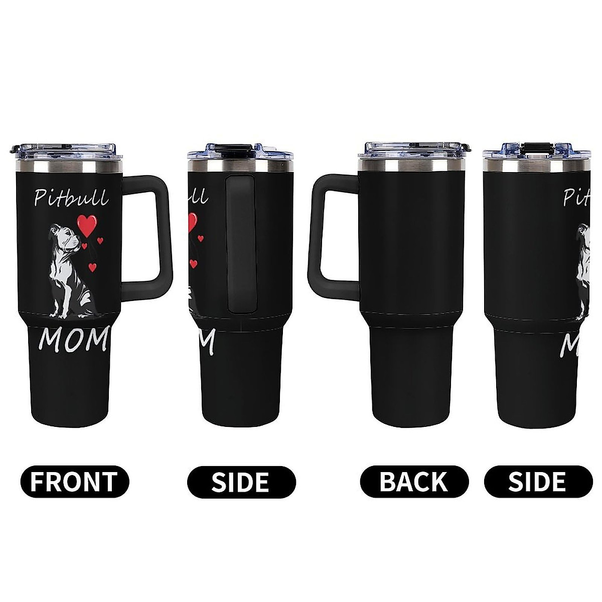 Pitbull Mom 40 Oz Tumbler Insulated Stainless Steel Water Bottle Travel Mug Car Cup with Handle and Straw