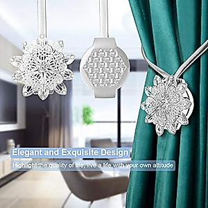 AULEEP Magnetic Curtain Tiebacks, 4 Pack Magnetic Decorative Drapes Curtain Clips Buckle, Flower Curtain Tie Back, European and American Style (Silver)
