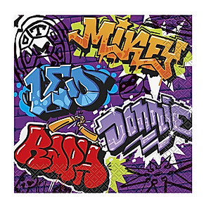 TMNT Mutant Mayhem Party Supplies Pack Serves 16 Guest: Teenage Mutant Ninja Turtles - 7" Dessert Plates Napkins Cups and Table Cover with Birthday Candles (Bundle for 16)