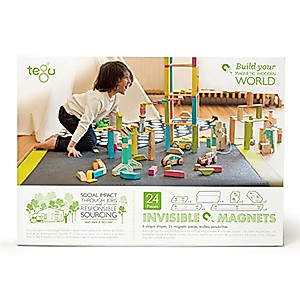 24 Piece Tegu Magnetic Wooden Block Set, Blues, 1-99 years old