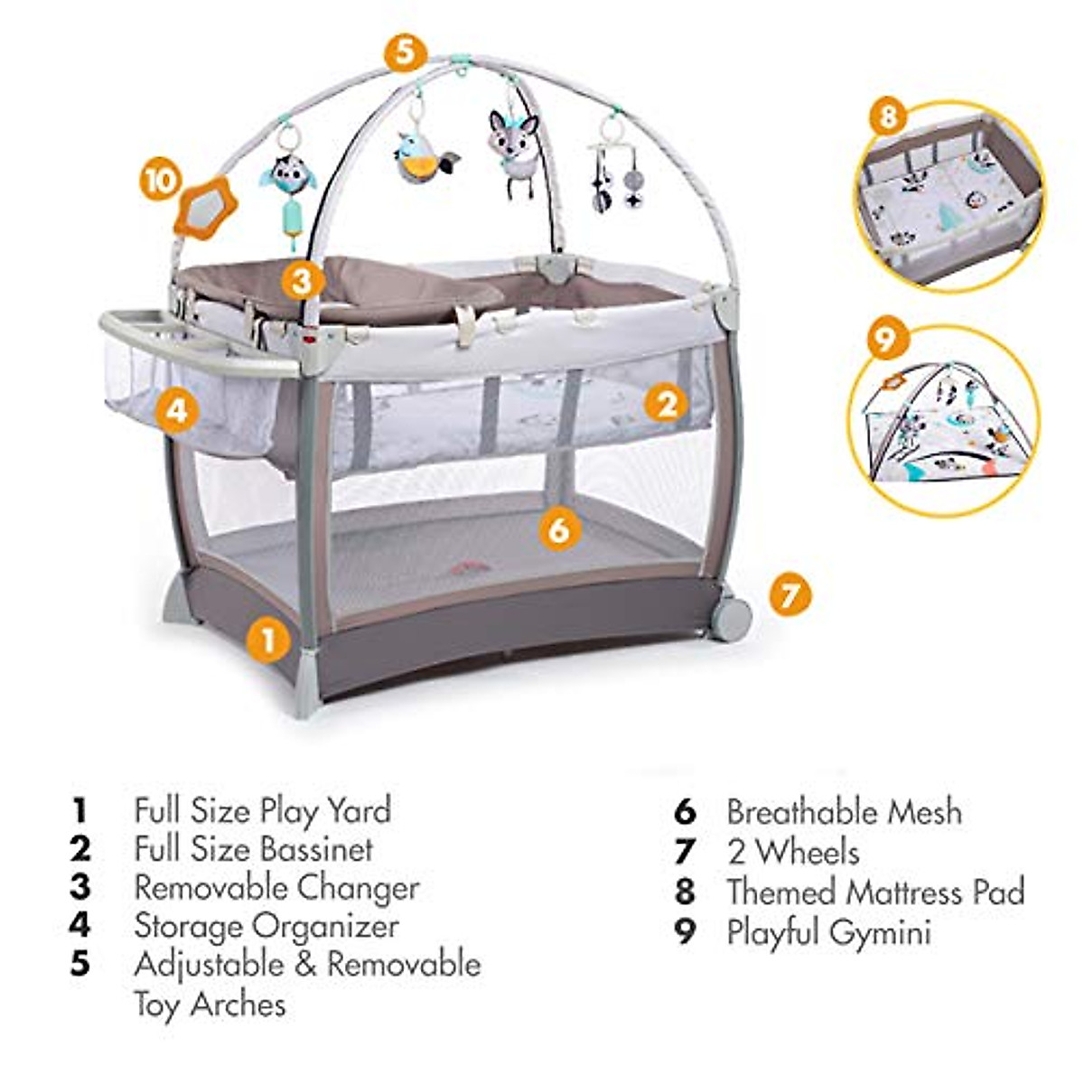 Tiny Love 6-in-1 Here I Grow Deluxe Playard, 6 Mode Baby Playpen: with Bassinet, Playmat, Toy Arch, Changer, and Travel Bag, Magical Tales