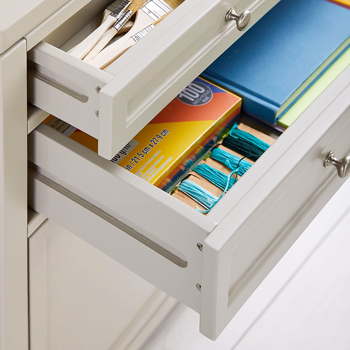 Martha Stewart Crafting Kids' Artwork Storage - Creamy White: Wooden Art Supply Storage Cabinet with Drawers, Crafting Organization for Paper and Tools