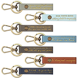 7 Pcs Christian Quote Key Chains Religious Bible Verse Keychains PU Leather Keychain Strap Inspirational Engraved Teacher Gift (Fresh Color)