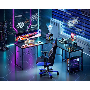 ODK L Shaped Gaming Desk with 4 Drawer Storage Cabinet Dresser, Black Carbon Fiber Computer Desk and Black Dresser