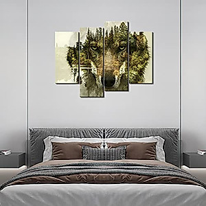 Wolf 4 Pieces Modern Canvas Painting Wall Art The Picture for Home Decoration Wolf Pine Trees Forest Water Wolf Animal Print On Canvas Giclee Artwork for Wall Decor