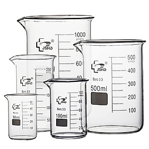 ADAMAS-BETA 5PCS Glass Measuring Beaker Set, Low Form, 50ml 100ml 250ml 500ml 1000ml Graduated Beakers, 3.3 Borosilicate Glass