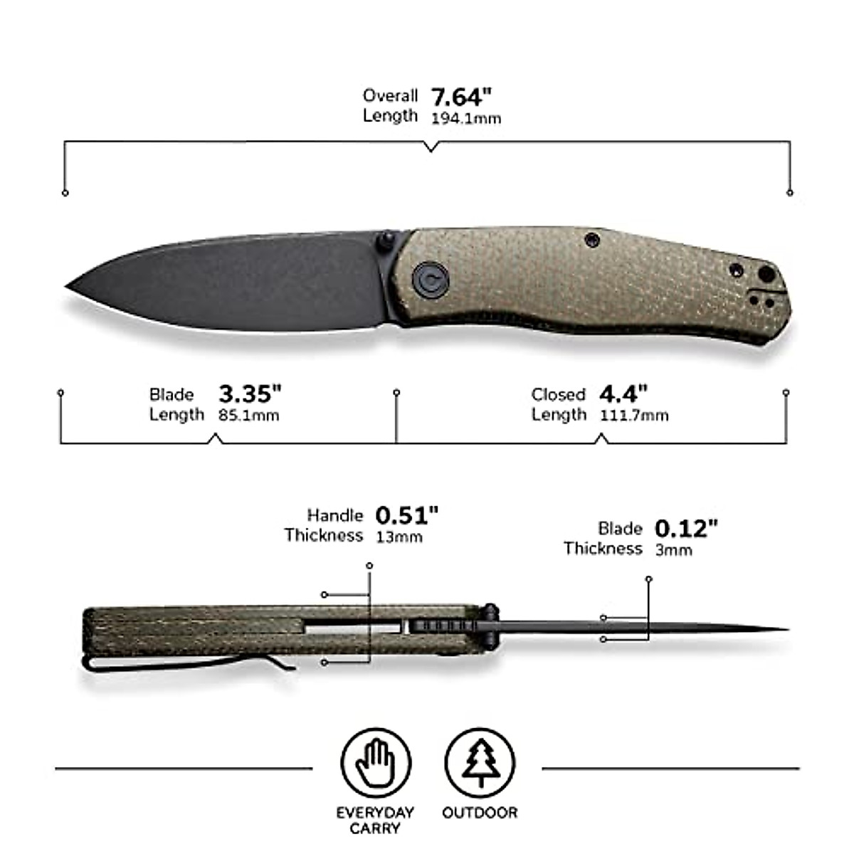 CIVIVI Sokoke Folding Knife, Ray Laconico Pocket Knife for EDC, 3.35" 14C28N Steel Blade Burlap Micarta Handle Thumb Stud Opener Front Flipper Utility Knife C22007-2