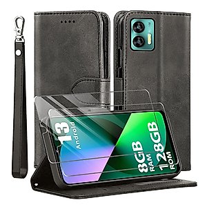 TTYSHTT for oukitel C35/C36 Case and Tempered Glass Screen Protector, PU Leather Flip Cover Wallet Phone Case Protector [Full Protection] [Card Slots] [Kickstand] for oukitel C36, Black