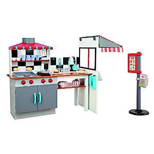 Little Tikes Real Wood Drive-Thru Diner Wooden Play Kitchen with Realistic Lights Sounds and Multi-Sided, 40+ Accessories Set, Gift for Kids, Toy for Girls & Boys Ages 3 4 5+ Years(Multi color)