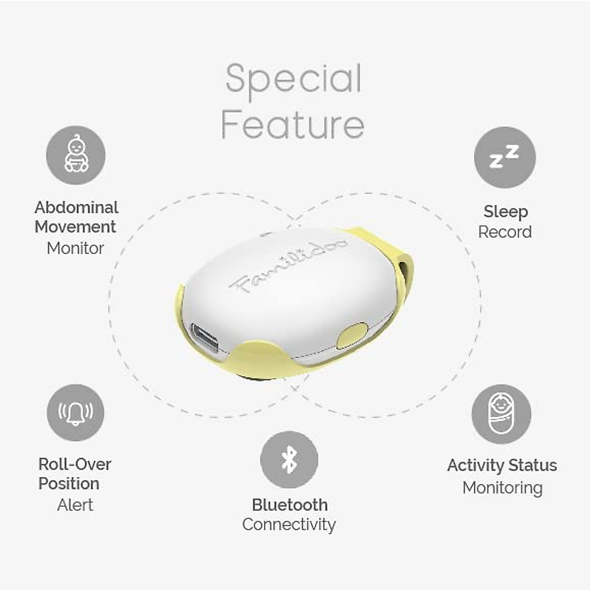 Familidoo Smart Baby Monitor Clip - Monitor Infant Abdominal Movement with Audio Alerts - Rollover Position Alarm - Sleep Record - Light and Easy to Clip on Diaper - Newborn Care Safety Essential