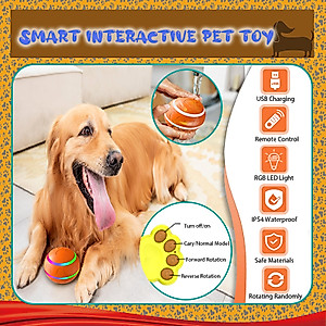 ChiDuoDuo Interactive Dog Ball Toys is Designed to Alleviate Dogs' Boredom,Automatic Rolling & Bouncing, LED Lights&Two Switchable Modes Controlled Remotely,Two Squeaky&Chew Dog Ball Toy, Orange