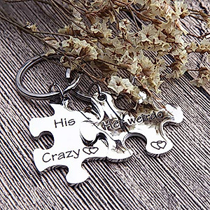 Couples Keychains Set His Crazy Her Weirdo Best Christmas Gifts Stocking stuffer Birthday Gift for Couple Husband Wife Girlfriend Boyfriend Him Her Personalized Puzzle Piece Pendant Key Chain Charm