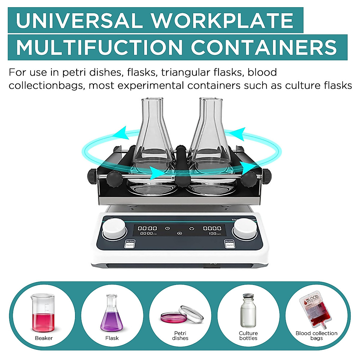 Lab Digital Orbital Shaker Mixer | 9.85"x9.85" Plate Size Adjustable Speed 40-200RPM Capacity 2KGS | Timed and Continuous Modes Rotator Shaker for Laboratory