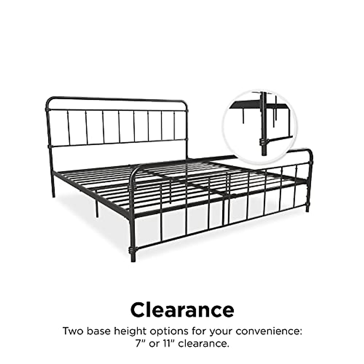 DHP Winston Metal Platform Bed with Rustic Design and Curved Edge Headboard and Footboard, Adjustable Base Height for Underbed Storage, No Box Spring Needed, King, Black